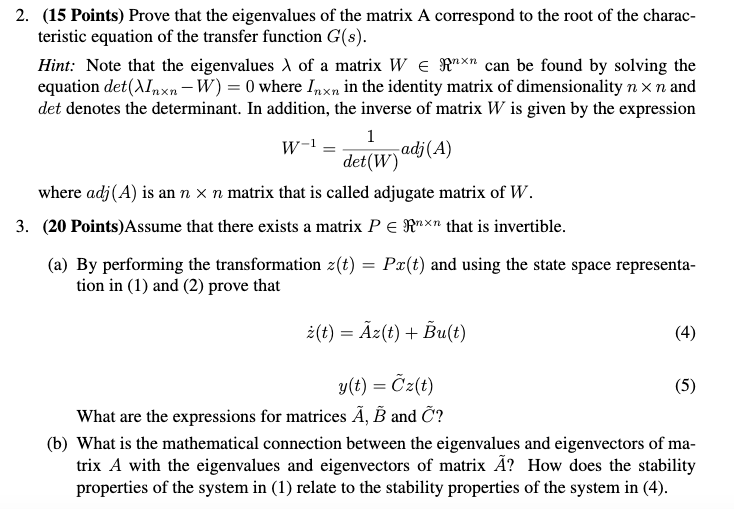 Consider the state space representation of a system | Chegg.com
