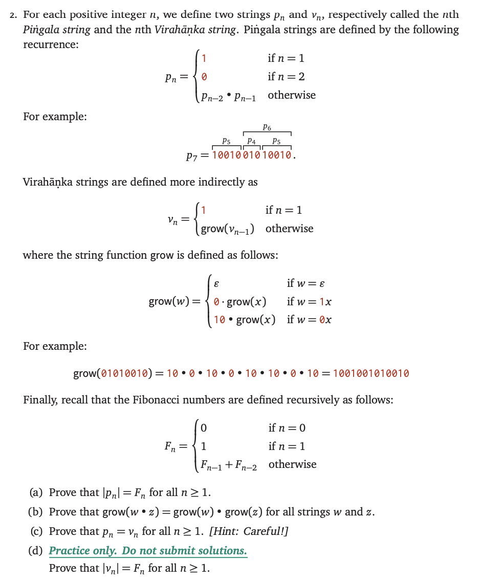 Solved 2. For each positive integer n, we define two strings | Chegg.com