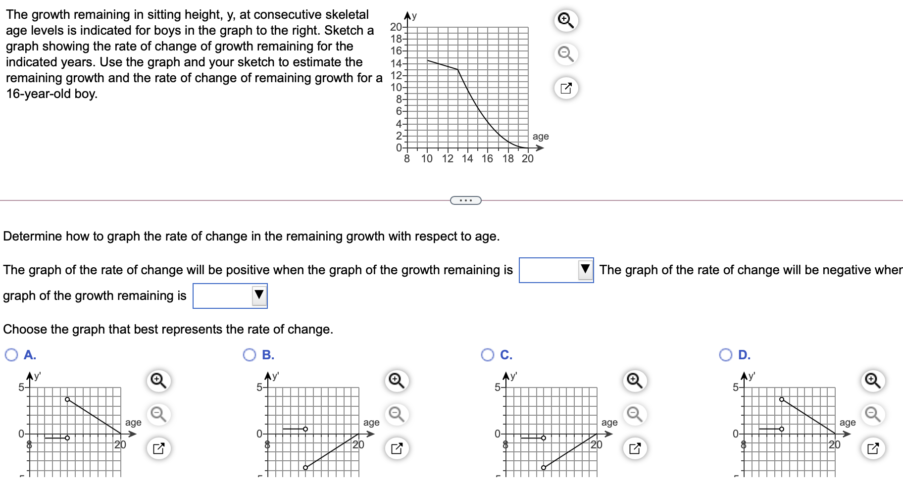 Solved The growth remaining in sitting height, y, at | Chegg.com