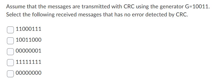 Solved Assume that the messages are transmitted with CRC | Chegg.com