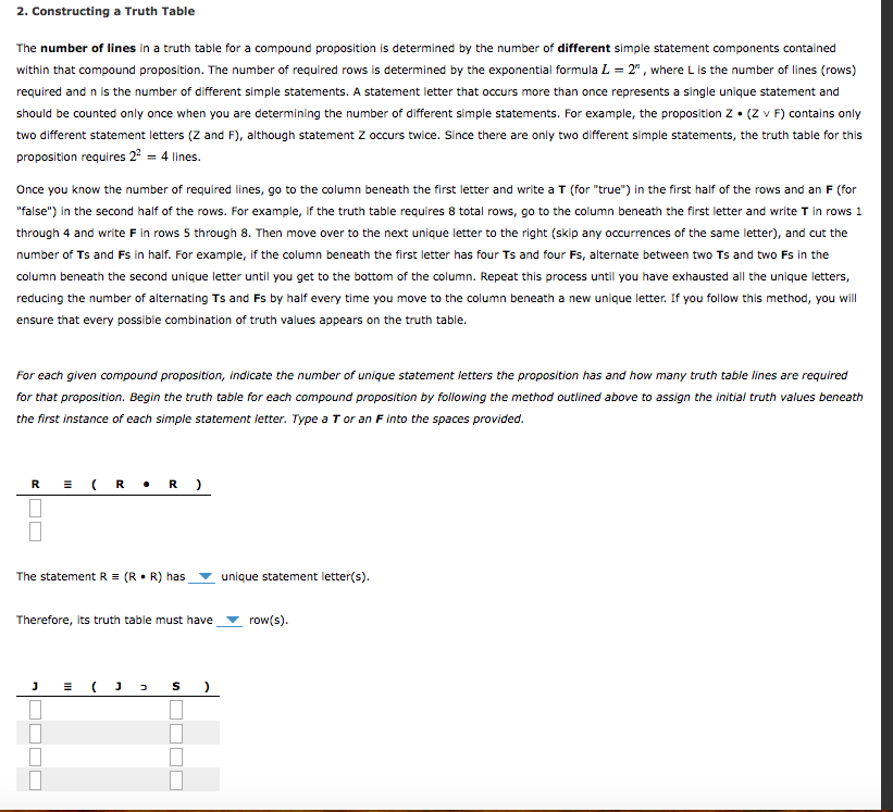 2. Constructing a Truth Table The number of lines in | Chegg.com
