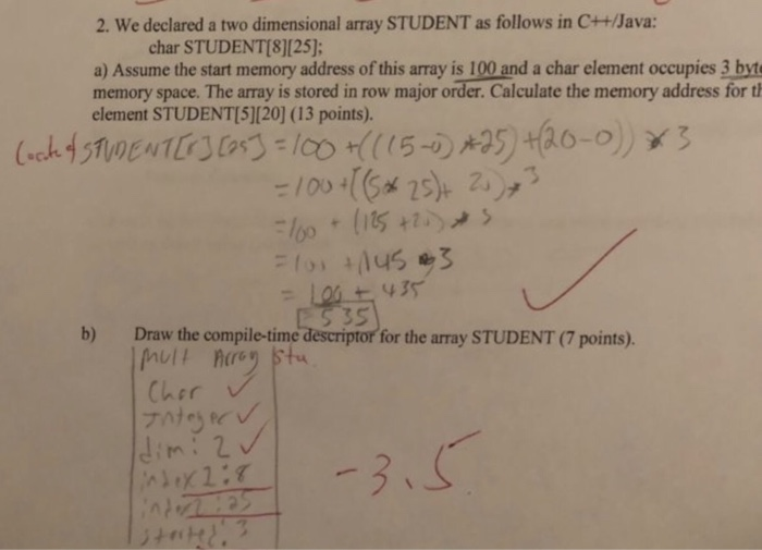 Solved 2. We declared a two dimensional array STUDENT as | Chegg.com