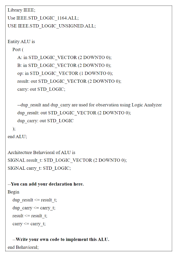 Solved Experiment 1: ALU Implementation i. An arithmetic | Chegg.com