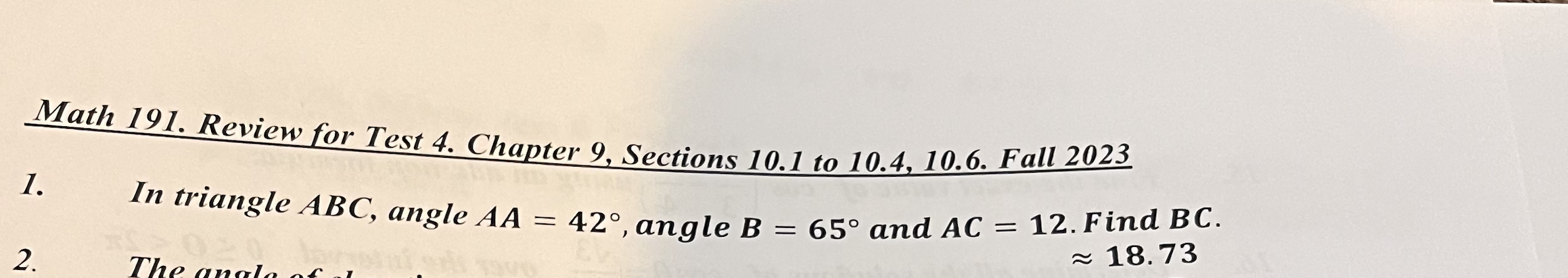 Show work: In triangle ABC, angle AA=42°, ﻿angle | Chegg.com