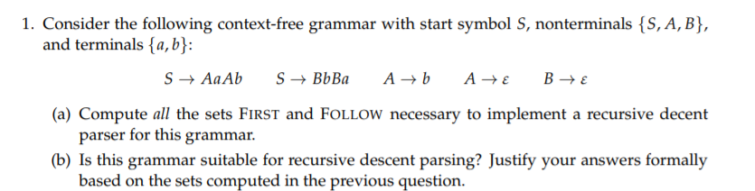 Solved 1. Consider the following context-free grammar with | Chegg.com