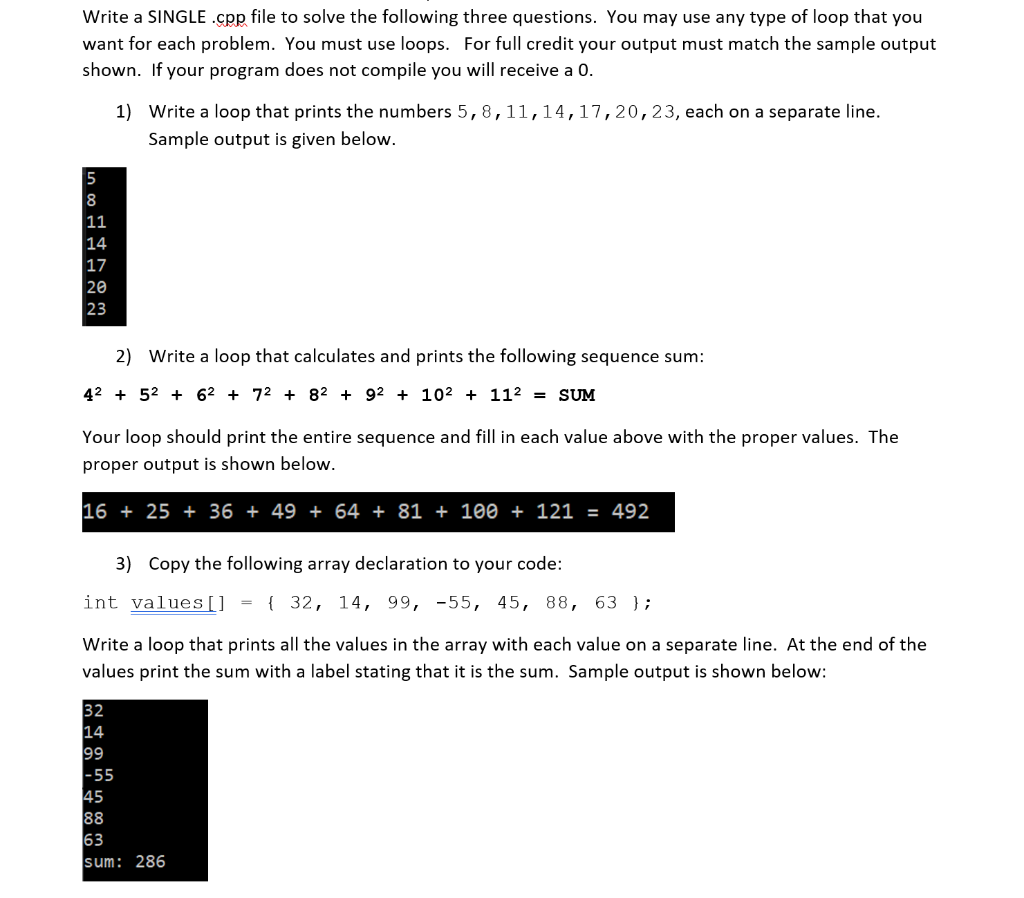 Solved Write a SINGLE .cpp file to solve the following three | Chegg.com
