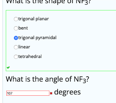 Solved NF3? Otrigonal planar Obent Otrigonal pyramidal | Chegg.com