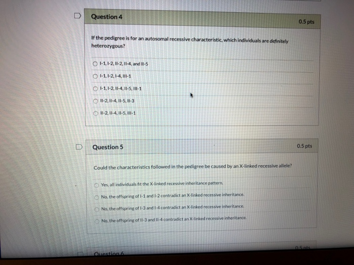 Solved: D Question 4 0.5 Pts If The Pedigree Is For An Aut... | Chegg.com
