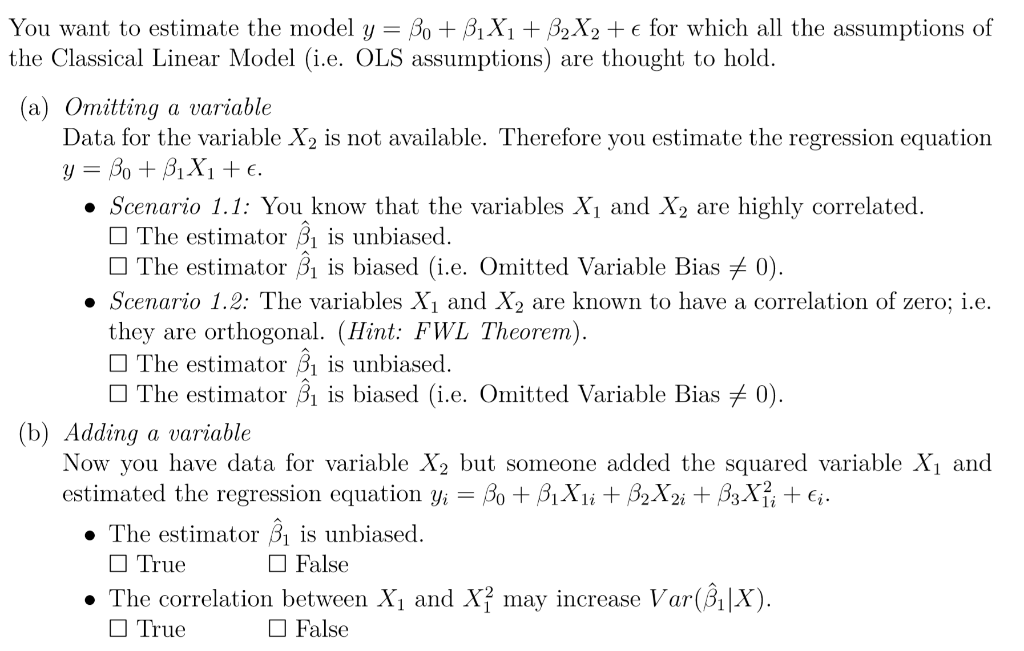 Solved You want to estimate the model y = Bo + BX + 32X2 + € | Chegg.com