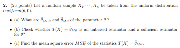 Solved 2. ( 25 points) Let a random sample \\( X_{1}, | Chegg.com