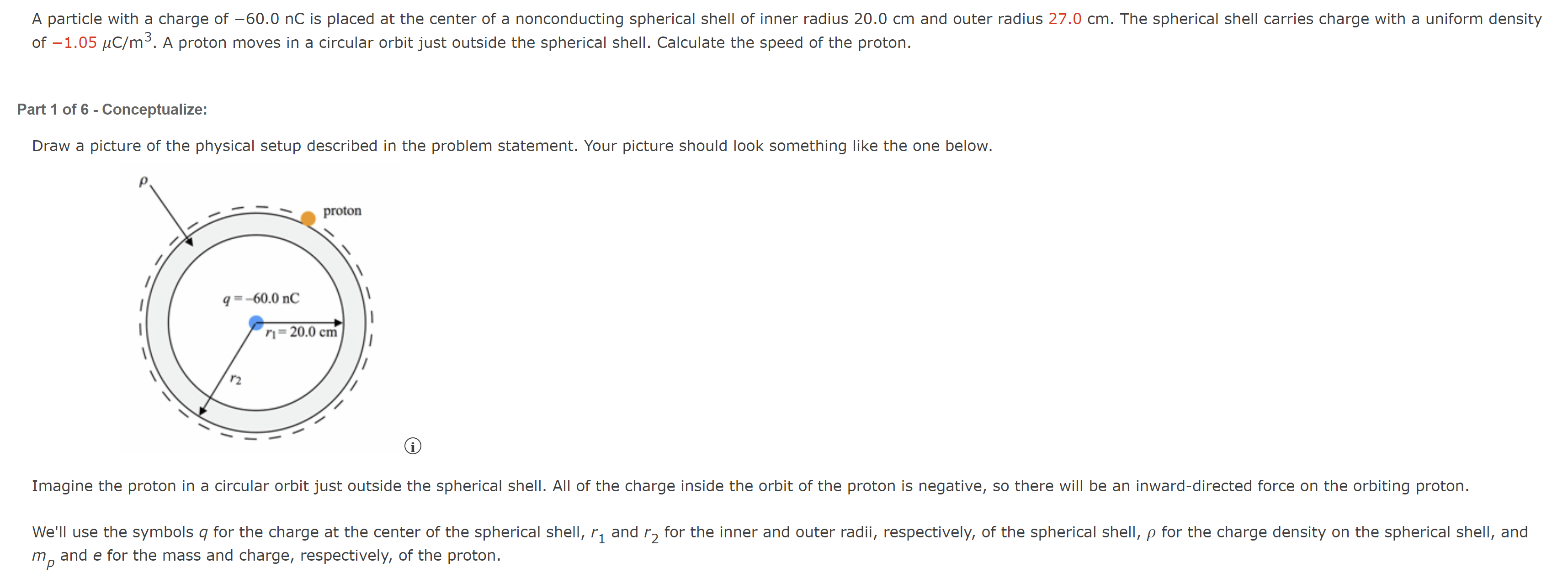 Solved of −1.05μC/m3. A proton moves in a circular orbit | Chegg.com