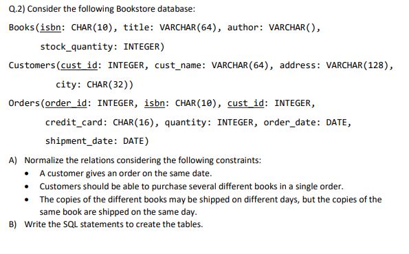 Solved Q.2) Consider the following Bookstore database: Books | Chegg.com
