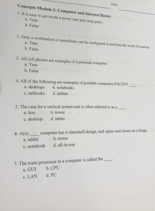 Solved Class: Concepts Module 1: Computer and Internet | Chegg.com