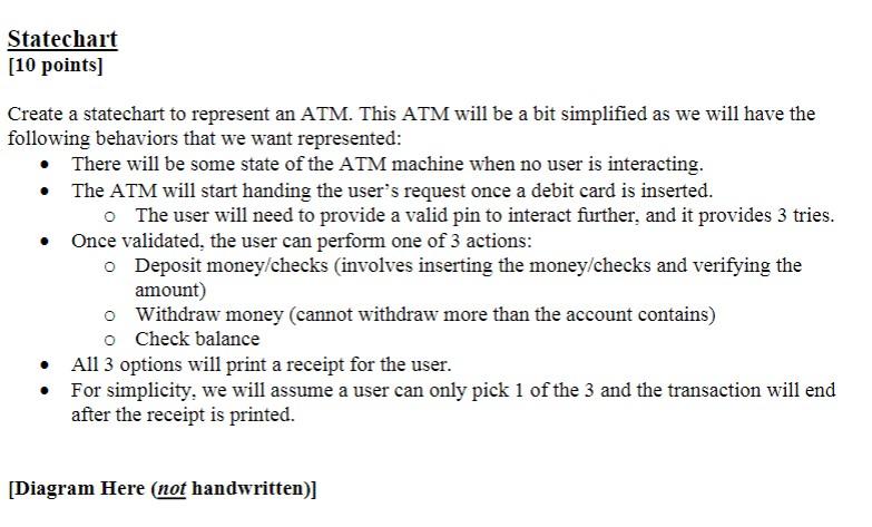 Solved Create a statechart to represent an ATM. This ATM | Chegg.com