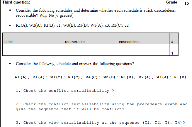 Solved Third question: Grade 15 Consider the following | Chegg.com
