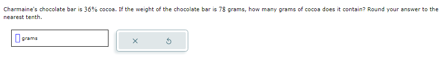 Solved Charmaine's chocolate bar is 36% cocoa. If the weight | Chegg.com