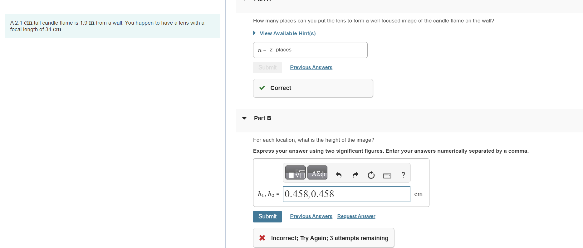 Solved A 2.1cm ﻿tall candle flame is 1.9m ﻿from a wall. You | Chegg.com