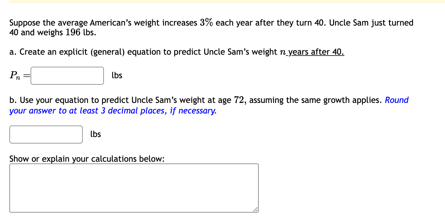 Solved Suppose the average American's weight increases 3% | Chegg.com