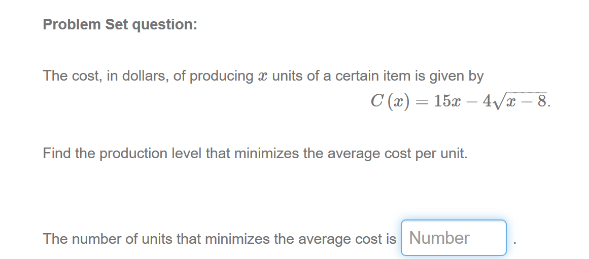 Solved Problem Set question: The cost, in dollars, of | Chegg.com