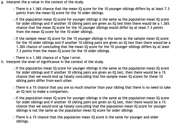 Solved On average is the younger sibling's IQ different from | Chegg.com