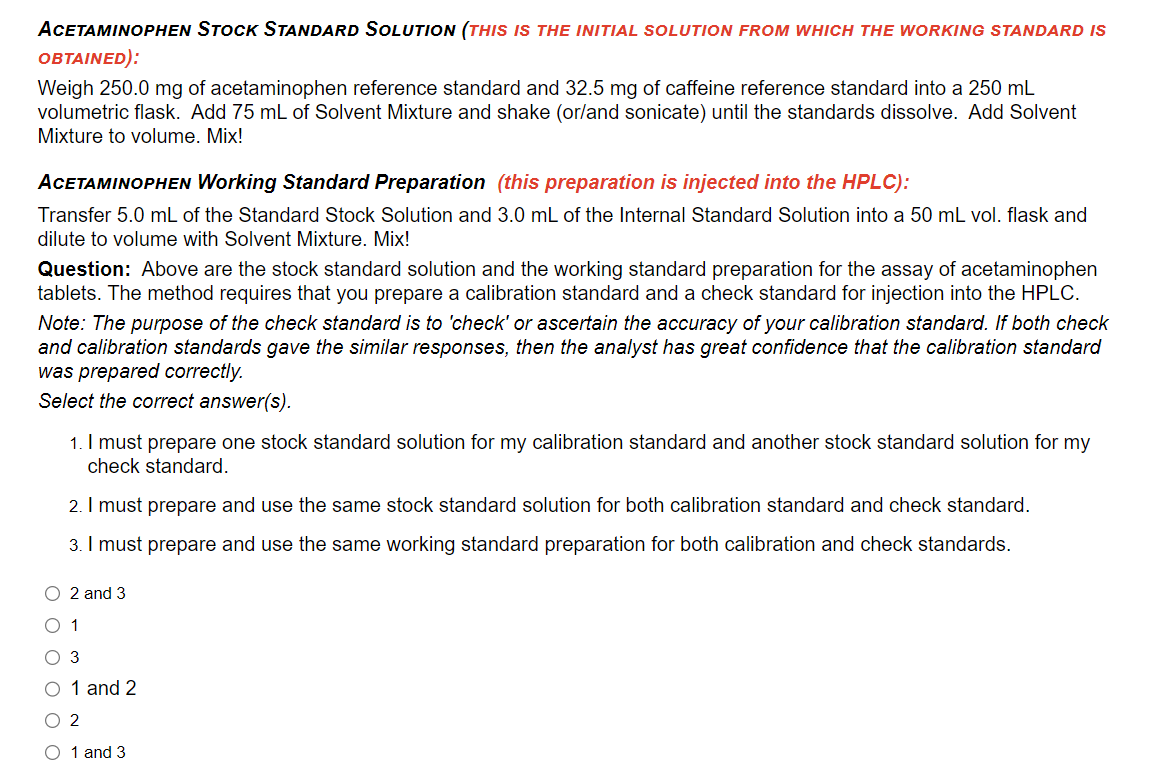 Solved Acetaminophen Stock Standard Solution (this is the | Chegg.com