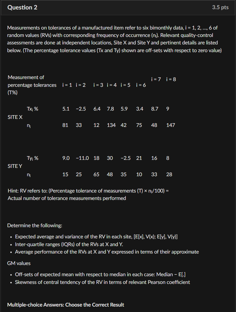 Solved Question 2 3.5pts Measurements on tolerances of a | Chegg.com