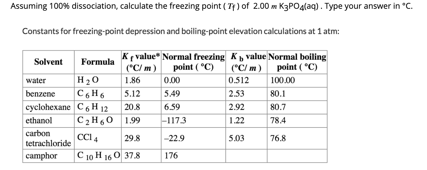 Solved Assuming 100% dissociation, calculate the freezing | Chegg.com