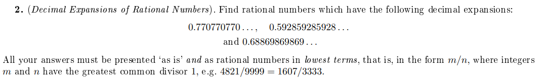 Solved 2. (Decimal Expansions of Rational Numbers). Find | Chegg.com