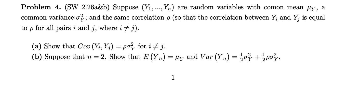 Solved Problem 4. (SW 2.26a&b) Suppose (Y1, ..., Yn) are | Chegg.com