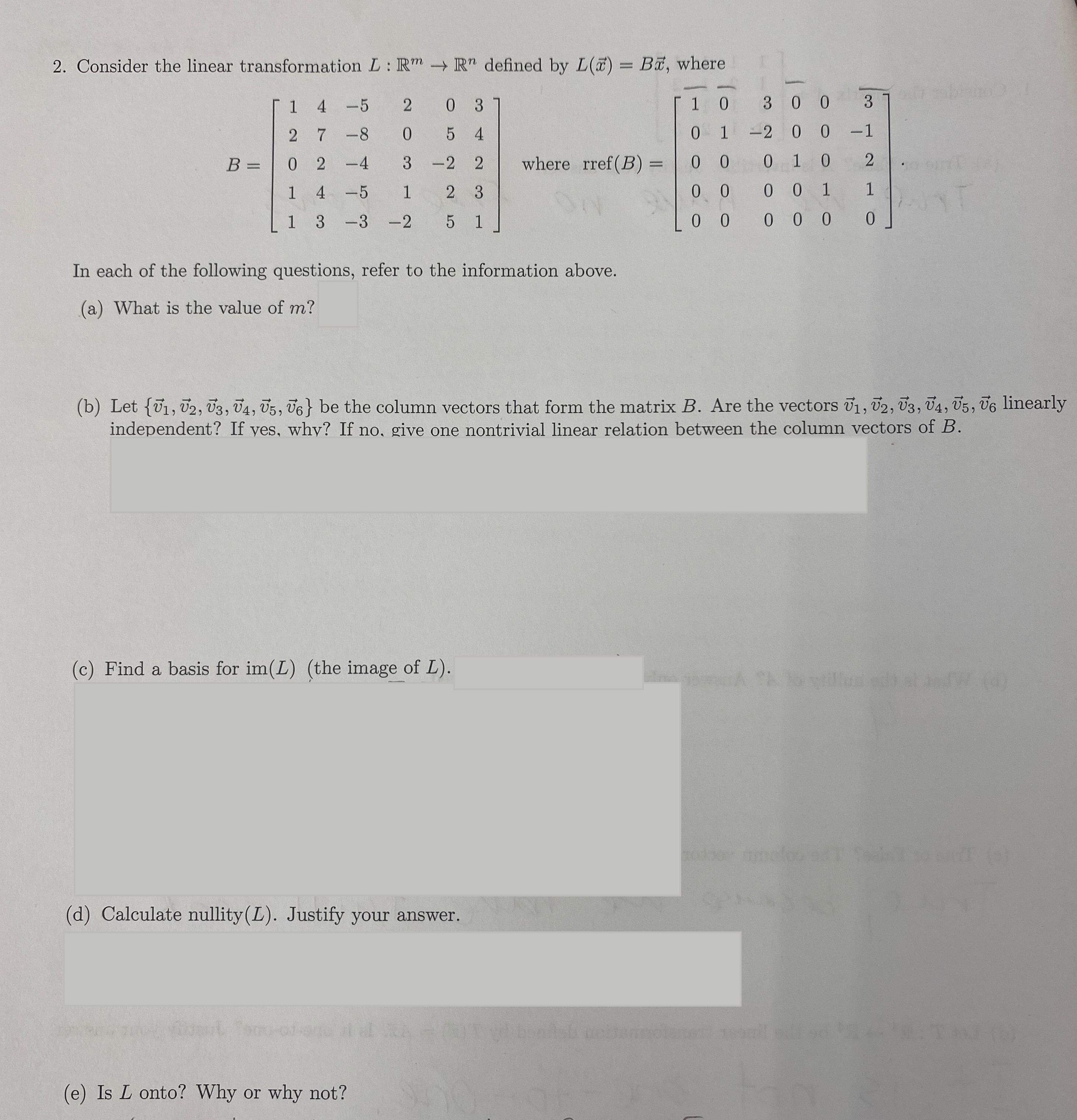 Solved 2. Consider the linear transformation L:Rm→Rn defined | Chegg.com