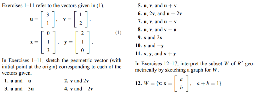 Solved Exercises 1-11 refer to the vectors given in (1). | Chegg.com
