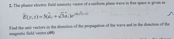 Solved The phasor electric field intensity vector of a | Chegg.com