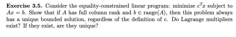 Solved Exercise 3.5. Consider the equality-constrained | Chegg.com