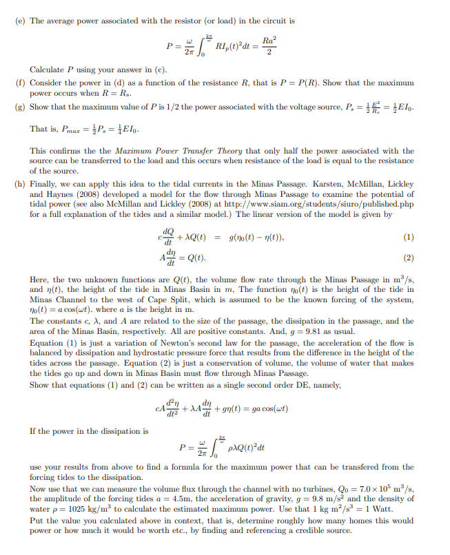 Solved Maximum Power Transfer Theory: Circuits and Tidal | Chegg.com