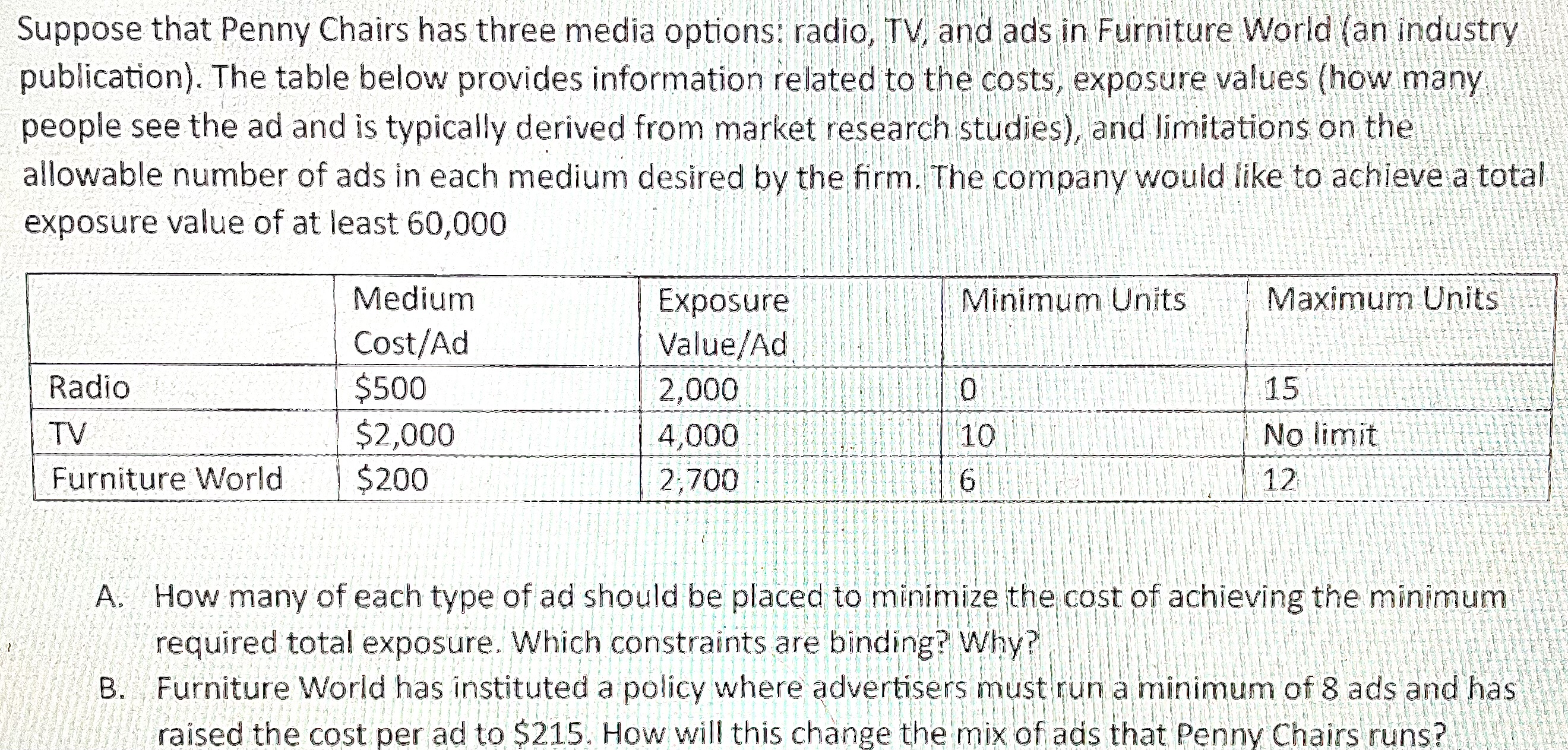 Solved Please use Excel to show the Linear Program | Chegg.com