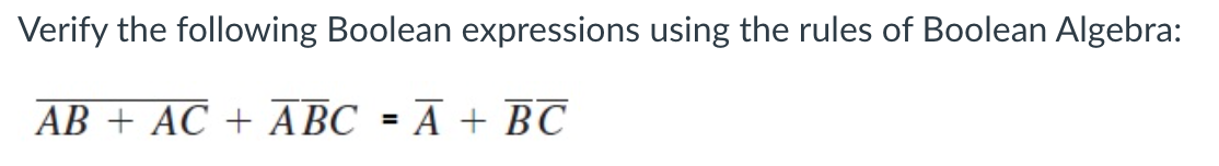 Solved Verify the following Boolean expressions using the | Chegg.com