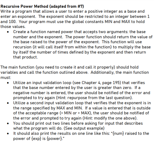 Solved Recursive Power Method (adapted from #7) Write a | Chegg.com