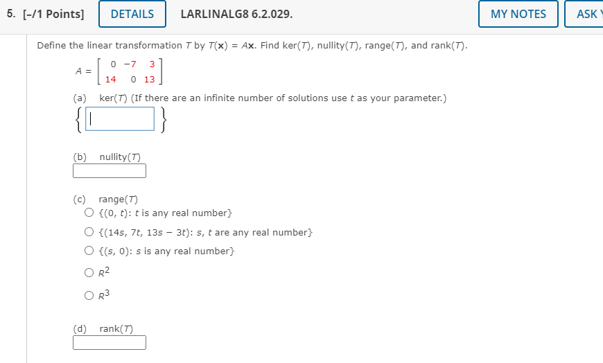 Solved 5 [ 1 Points] Details Larlinalg8 6 2 029 My Notes