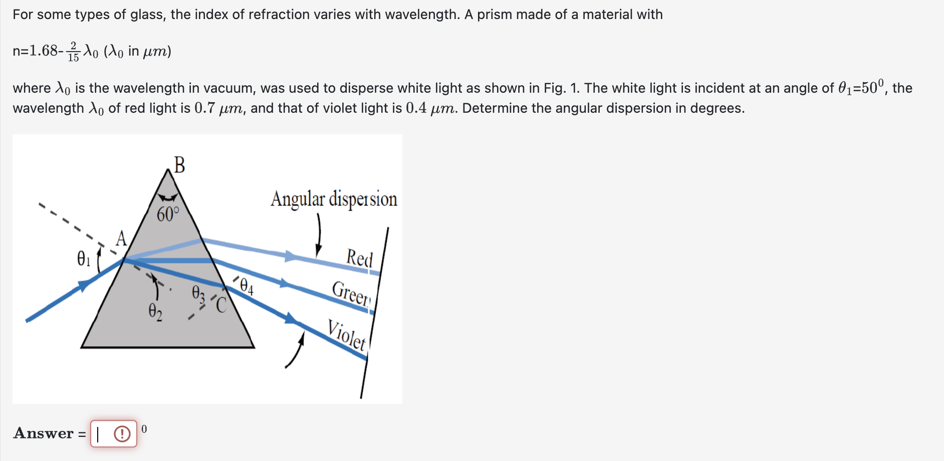 Solved For some types of glass, the index of refraction | Chegg.com