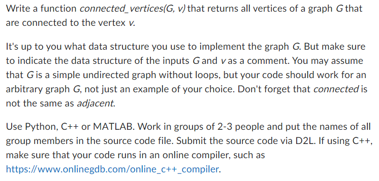 Solved Write a function connected_vertices (G,v) that | Chegg.com