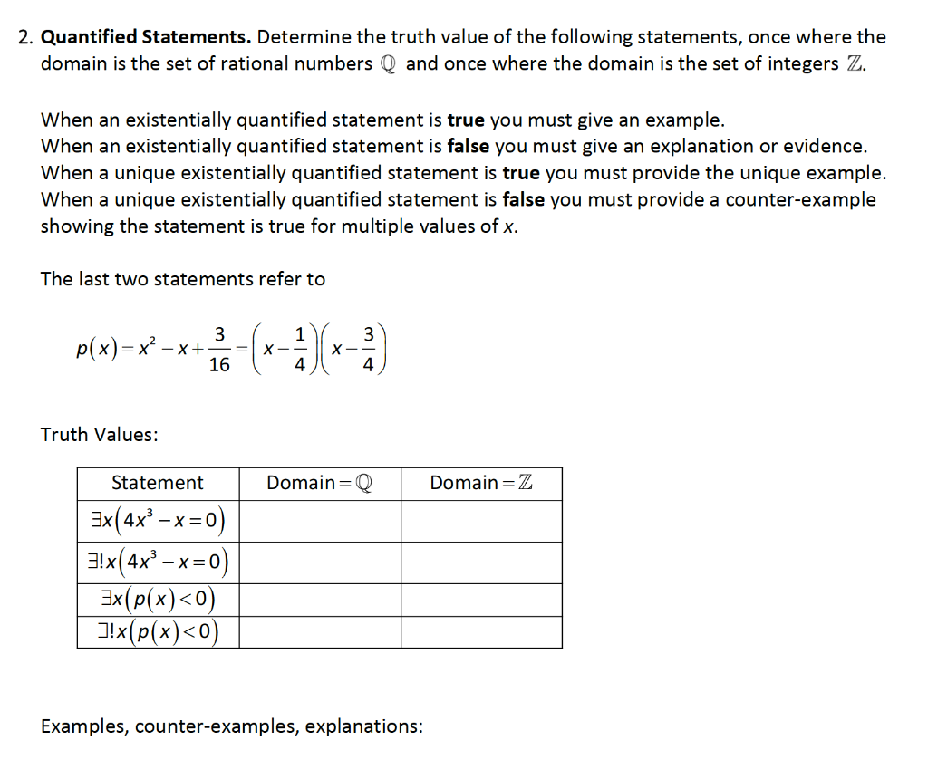 Solved 2. Quantified Statements. Determine the truth value | Chegg.com