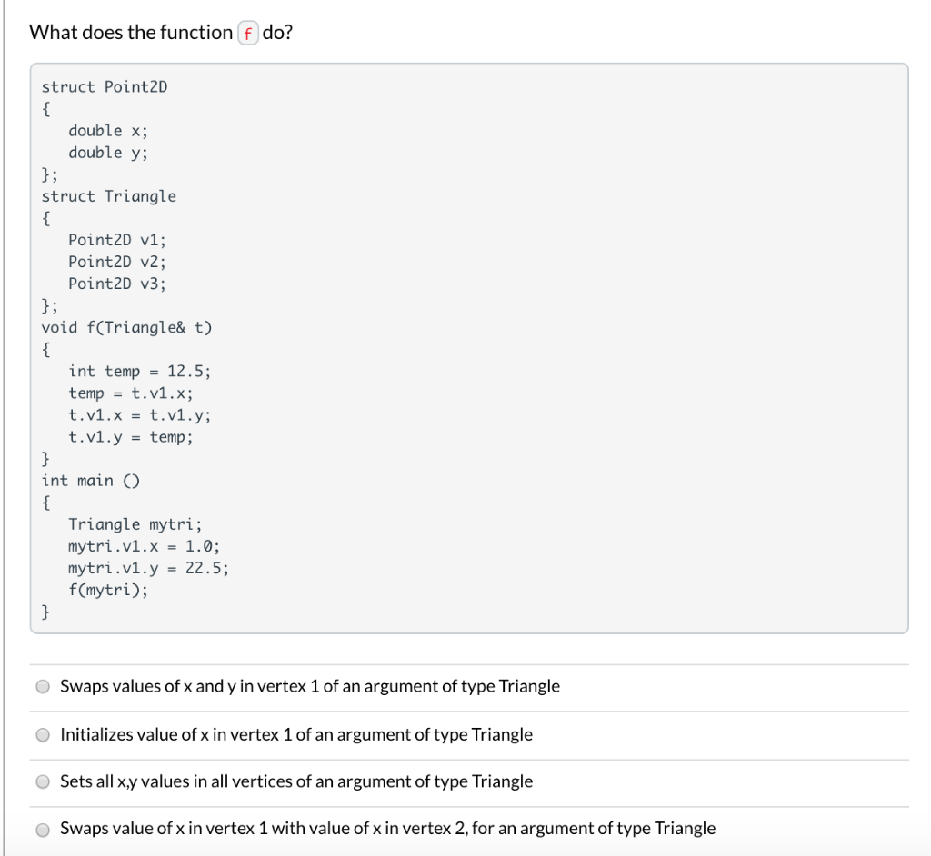 Solved What does the function f do? struct Point 2D double | Chegg.com