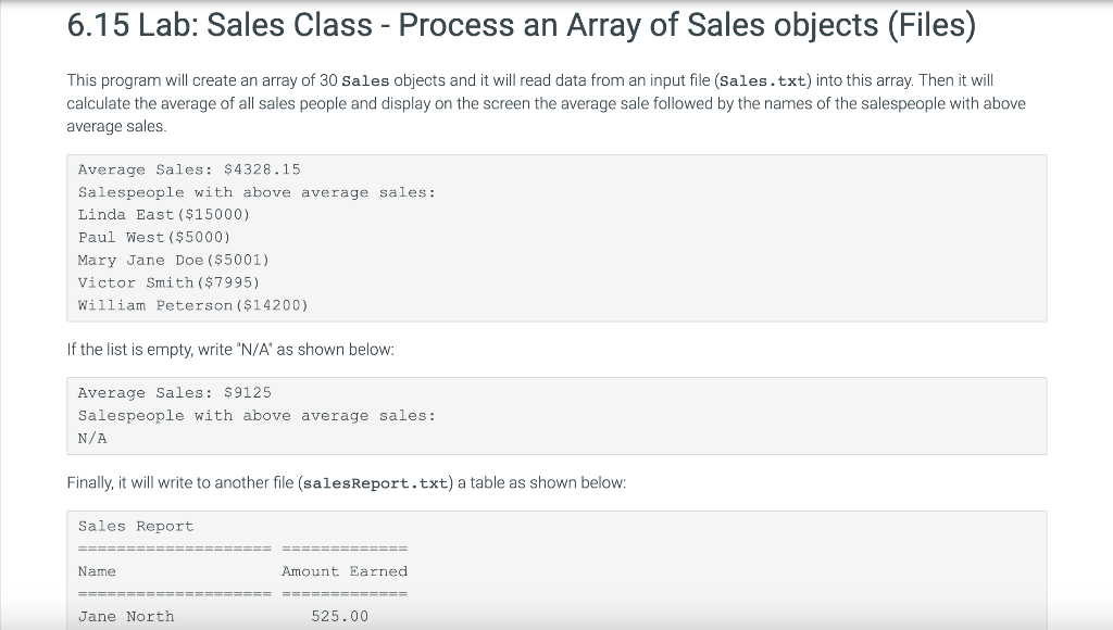 Solved This program will create an array of 30 Sales objects | Chegg.com
