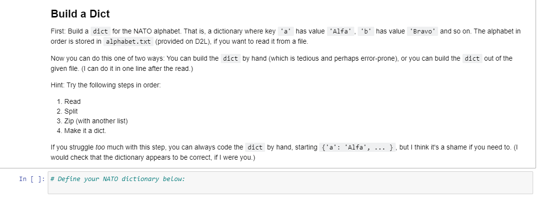 Solved Build a Dict First: Build a dict for the NATO | Chegg.com