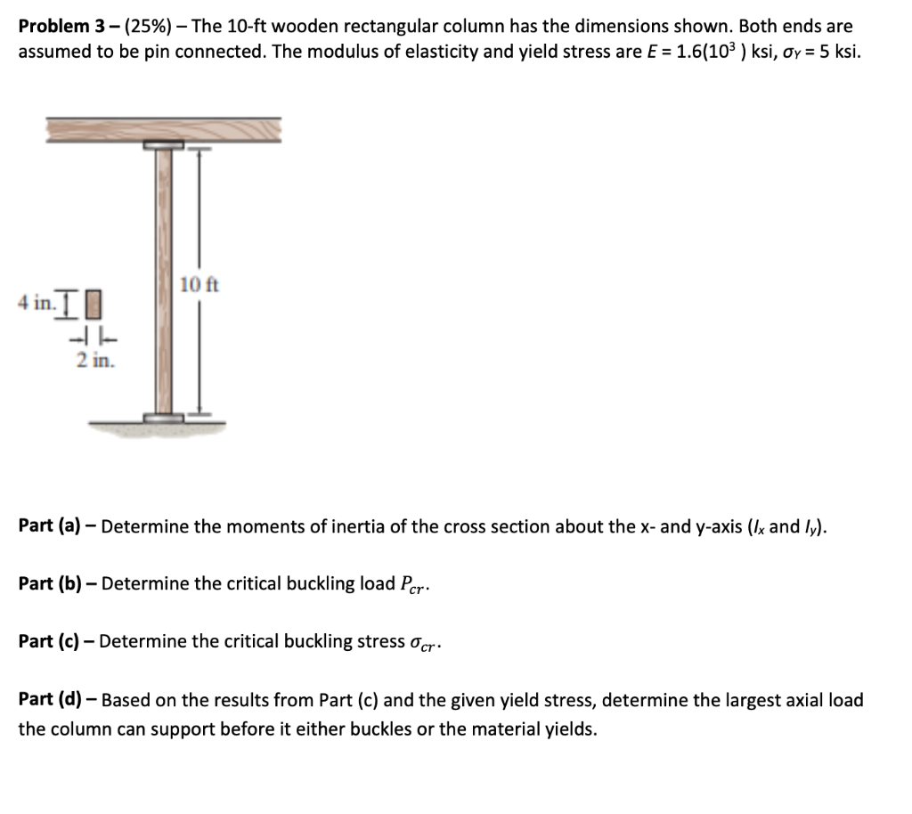 Solved Problem 3-(25%) – The 10-ft wooden rectangular column | Chegg.com