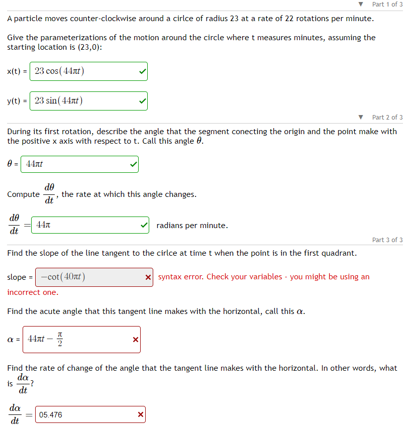 Solved A particle moves counter-clockwise around a cirlce of | Chegg.com
