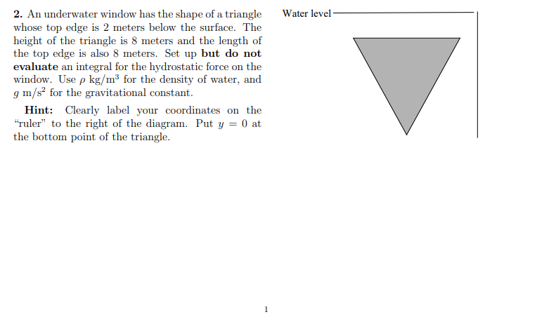 Solved Water level 2. An underwater window has the shape of | Chegg.com