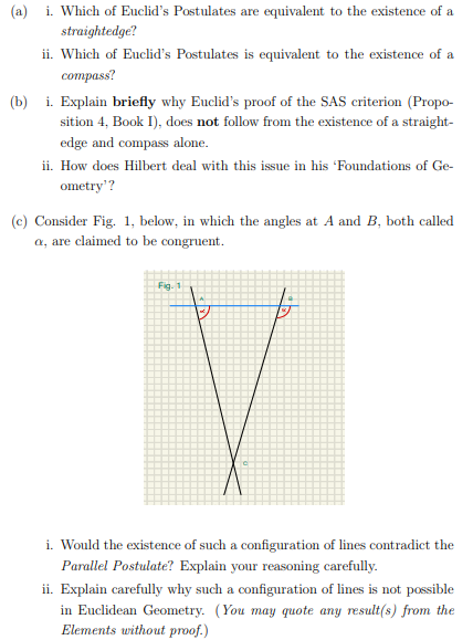 Solved (a) i. Which of Euclid's Postulates are equivalent to | Chegg.com