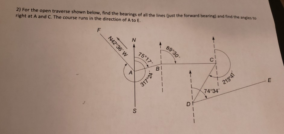 Solved 2) For the open traverse shown below, find the | Chegg.com