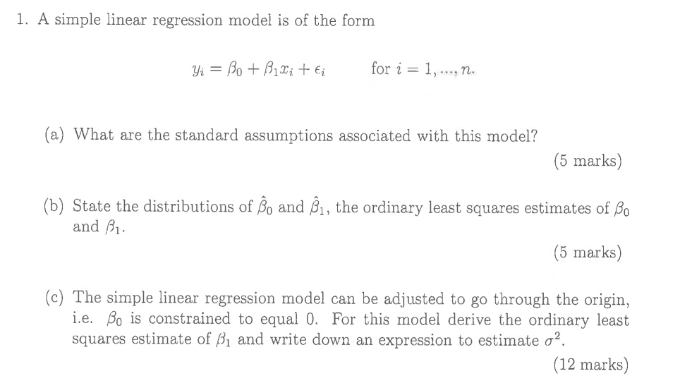 Solved 1. A simple linear regression model is of the form | Chegg.com